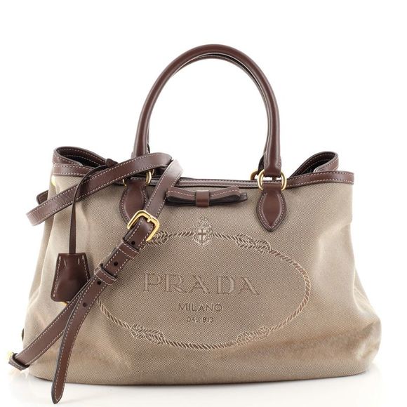 Prada | Bags | Prada Logo Convertible Tote Canvas With Leather Large ...